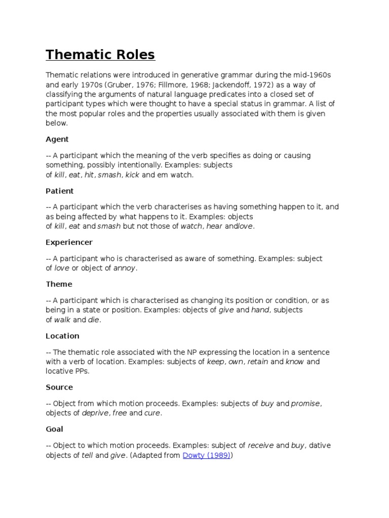 Thematic Roles: Agent | PDF | Subject (Grammar) | Object (Grammar)
