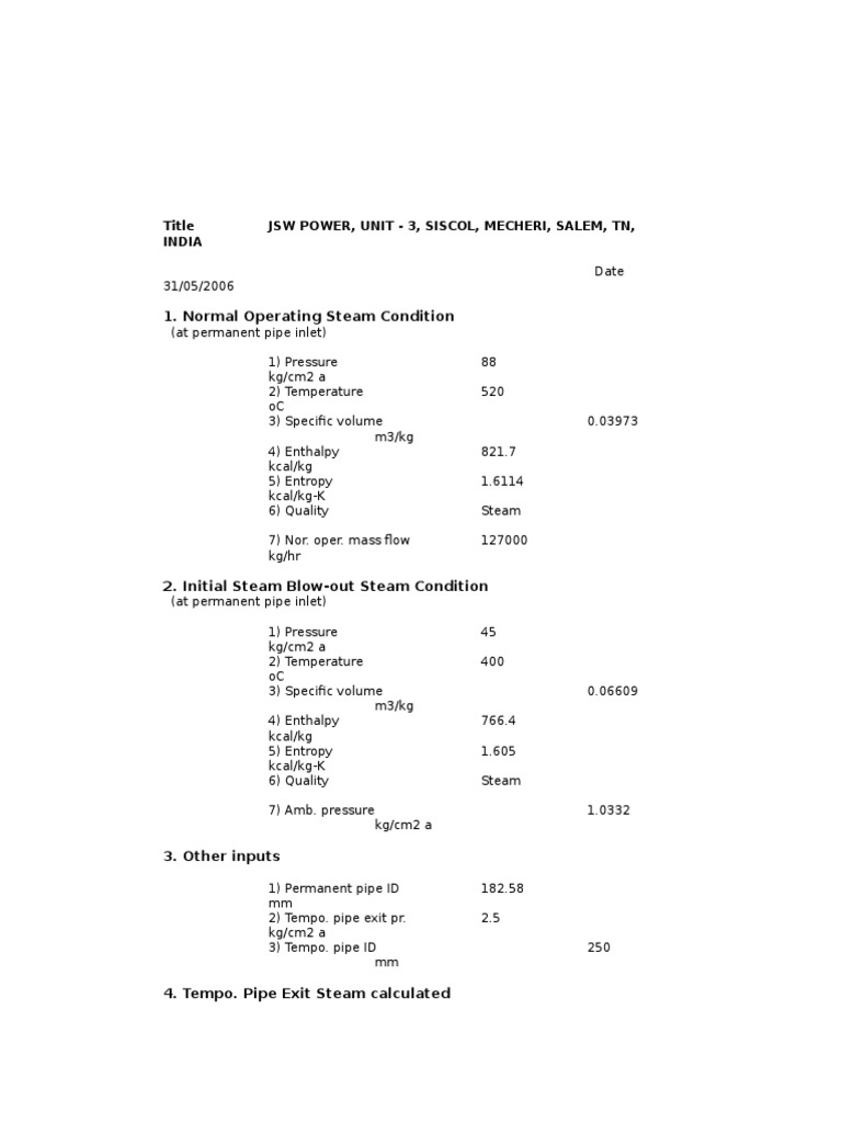 Normal Operating Steam Condition: Title JSW Power, Unit - 3, Siscol ...