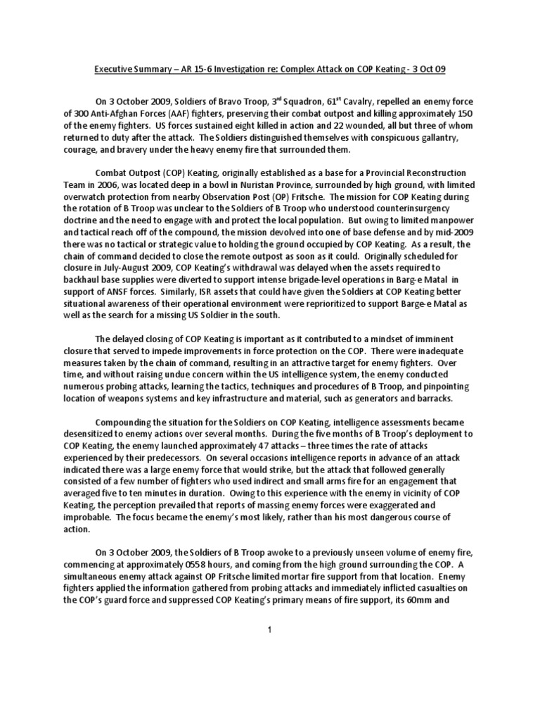 COP Keating Attack Summary - Oct 2009 | PDF | Close Air Support ...