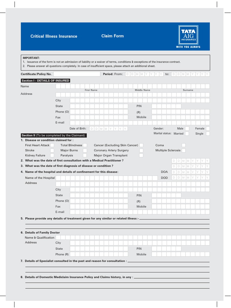Critical Illness Claim Form | PDF | Physician | Medical Record