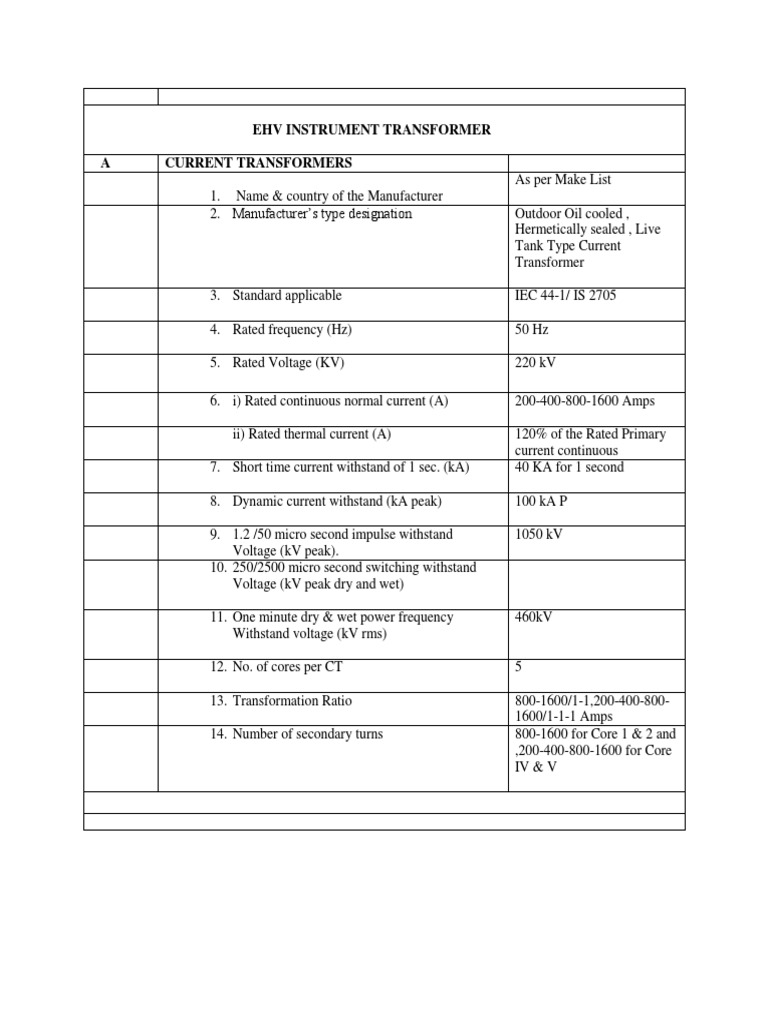 Ehv Instrument Transformers | PDF | Volt | Transformer