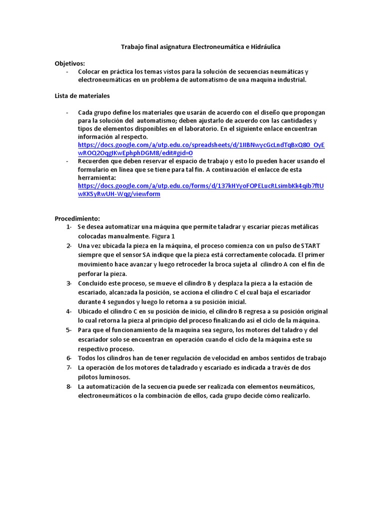 Trabajo Final Electroneumatica | PDF | Perforar | Science