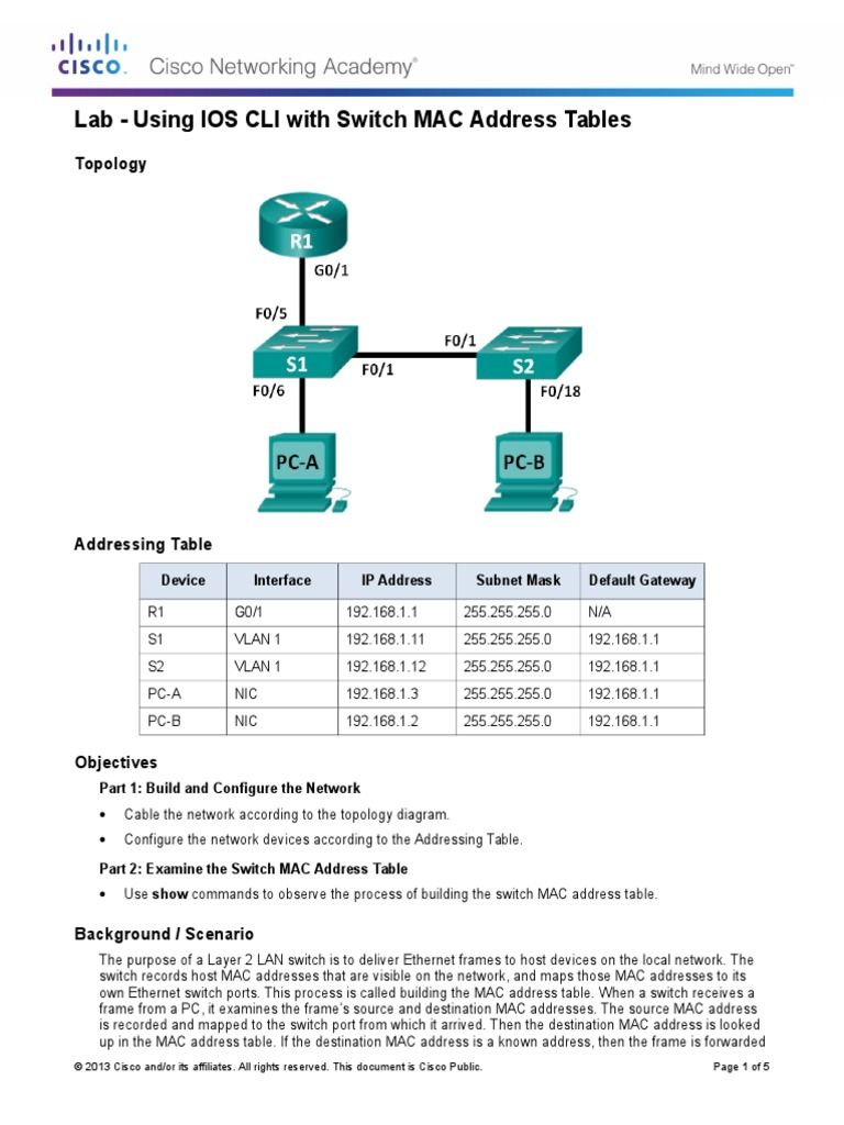 5.3.1.10 Lab - Using IOS CLI With Switch MAC Address Tables | PDF | Network Switch | Computer ...