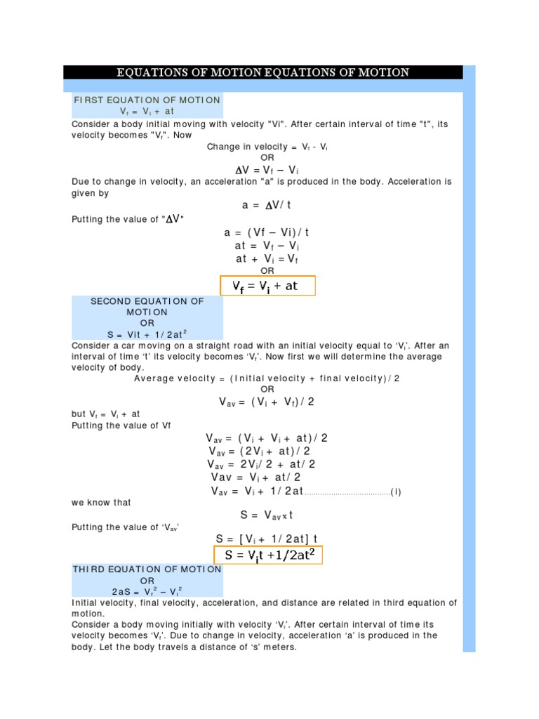 Equations of Motion | PDF | Equations Of Motion | Velocity