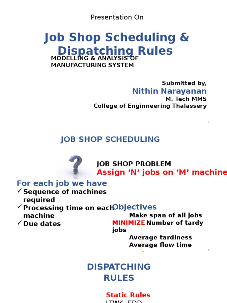 Job Shop Scheduling And Dispatching Rules Presentation On Pdf Scheduling Computing