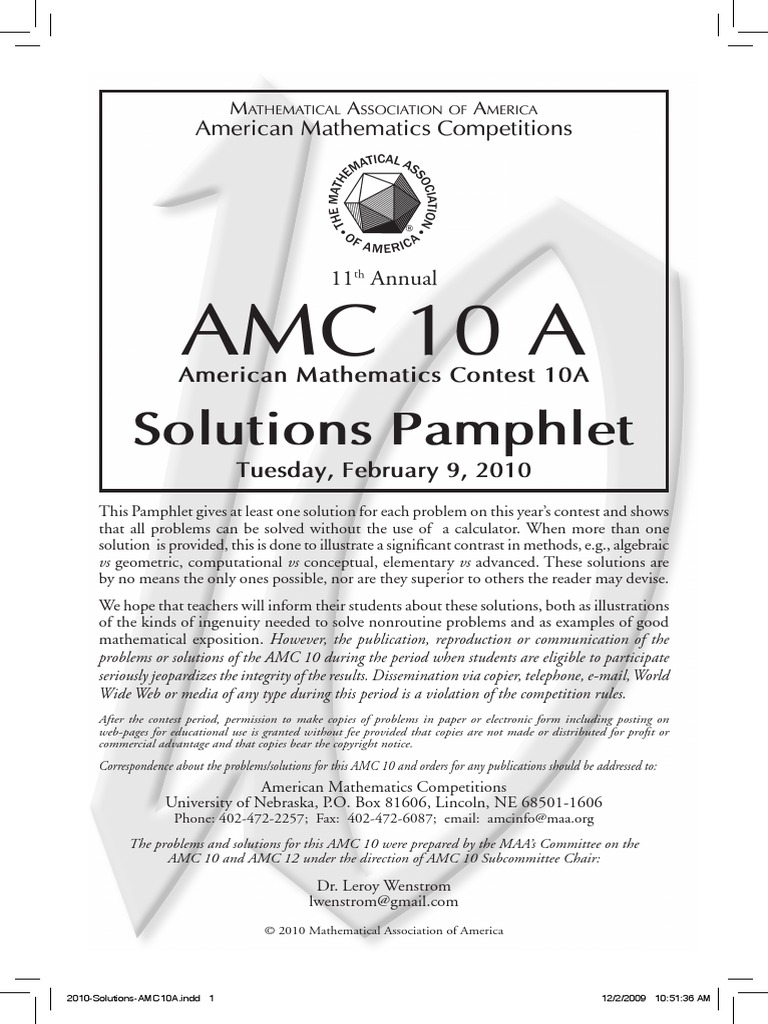 Amc 10 A: Solutions Pamphlet | PDF | Triangle | Elementary Geometry Amc 10 A: Solutions Pamphlet | PDF | Triangle | Elementary Geometry