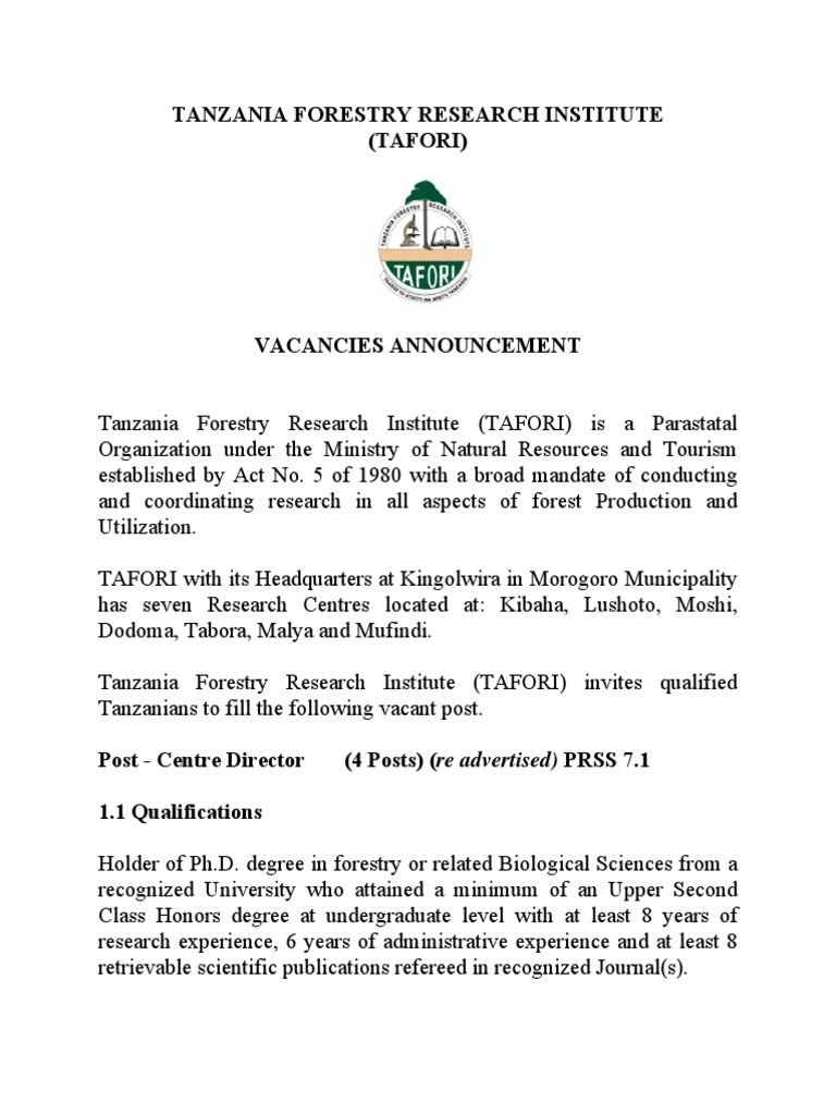 Tanzania Forestry Research Institute (Tafori) | PDF | Diploma ...