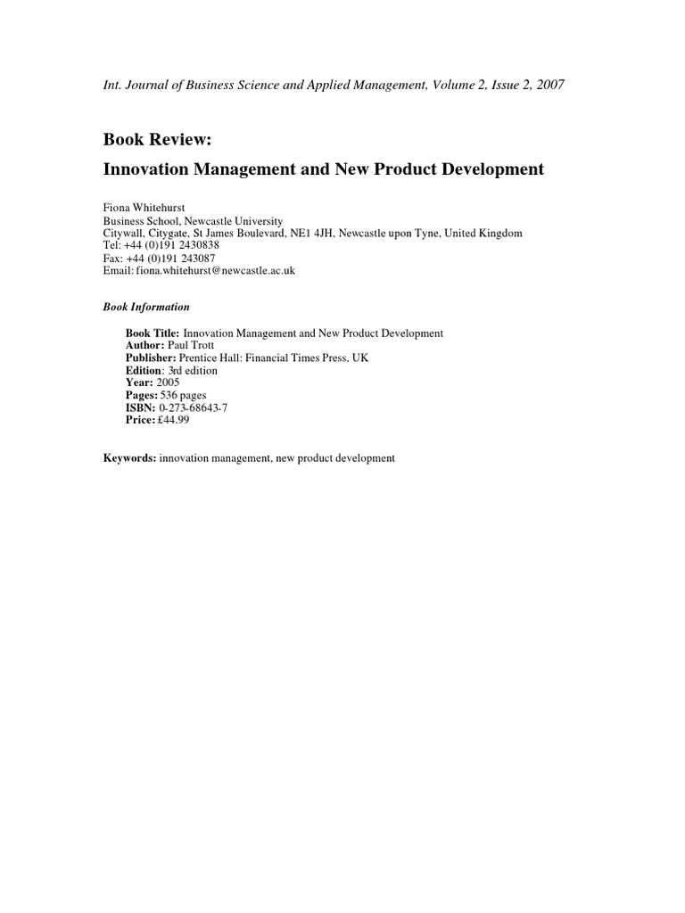 Book Review: Innovation Management and New Product Development | PDF ...