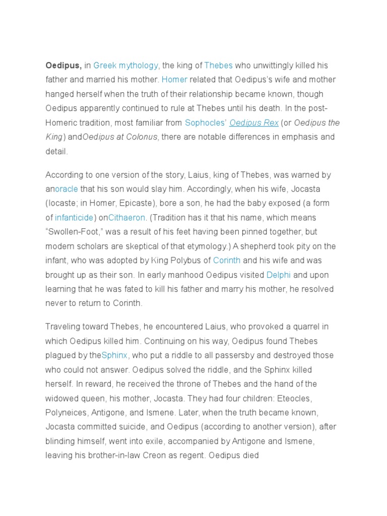 Oedipus: Tragic King of Thebes | PDF | Oedipus | Sophocles