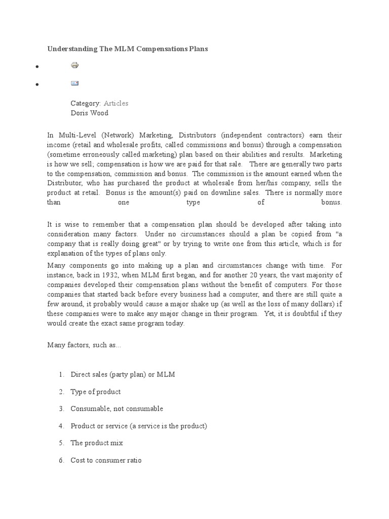 MLM Compensation Plans | PDF | Multi Level Marketing | Marketing