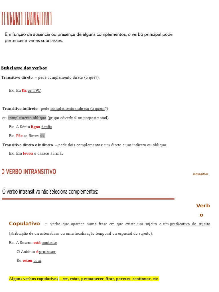 Subclasse Do Verbo - Transitivo e Intransitivo | PDF
