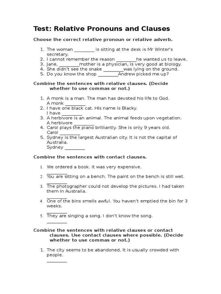 Relative Pronouns and Clauses Test | PDF | Self-Improvement | Science ...