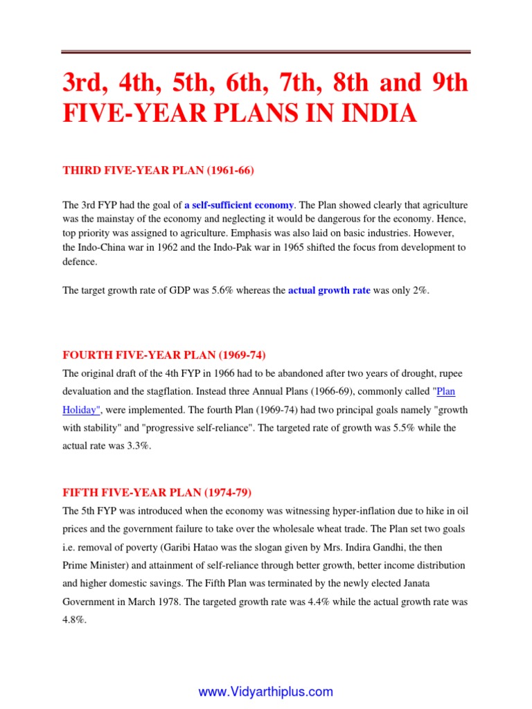 3rd, To 9th Five Year Plan of India | PDF | Economies | Economics