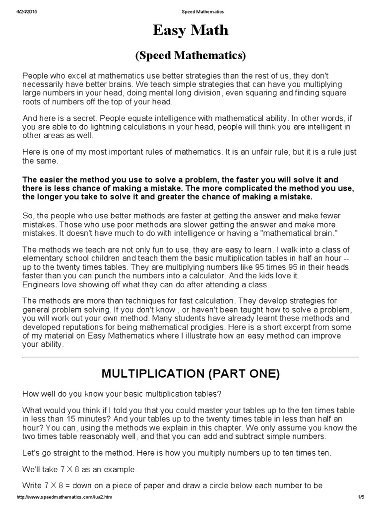 Speed Mathematics Multiplication | PDF | Multiplication | Teaching ...