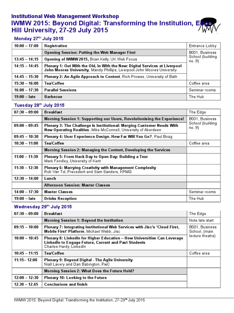 IWMW 2015 Programme | PDF | Business