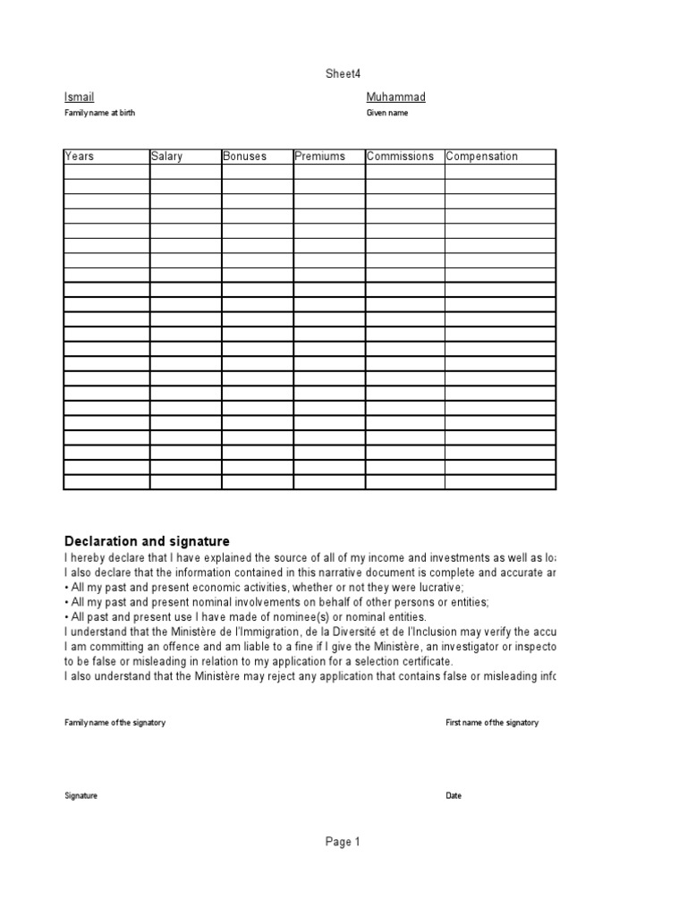Income Declaration and Signature Form | PDF | Business | Law