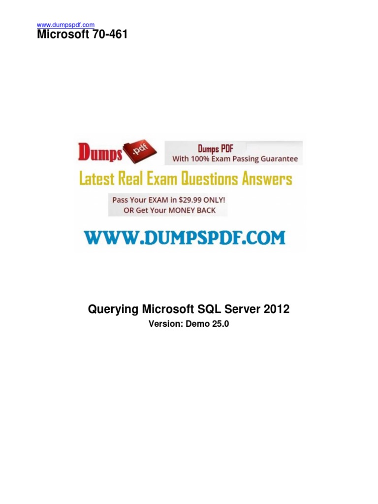 Free 70 461 Exam Questions PDF Microsoft1 | PDF | Microsoft Sql Server ...
