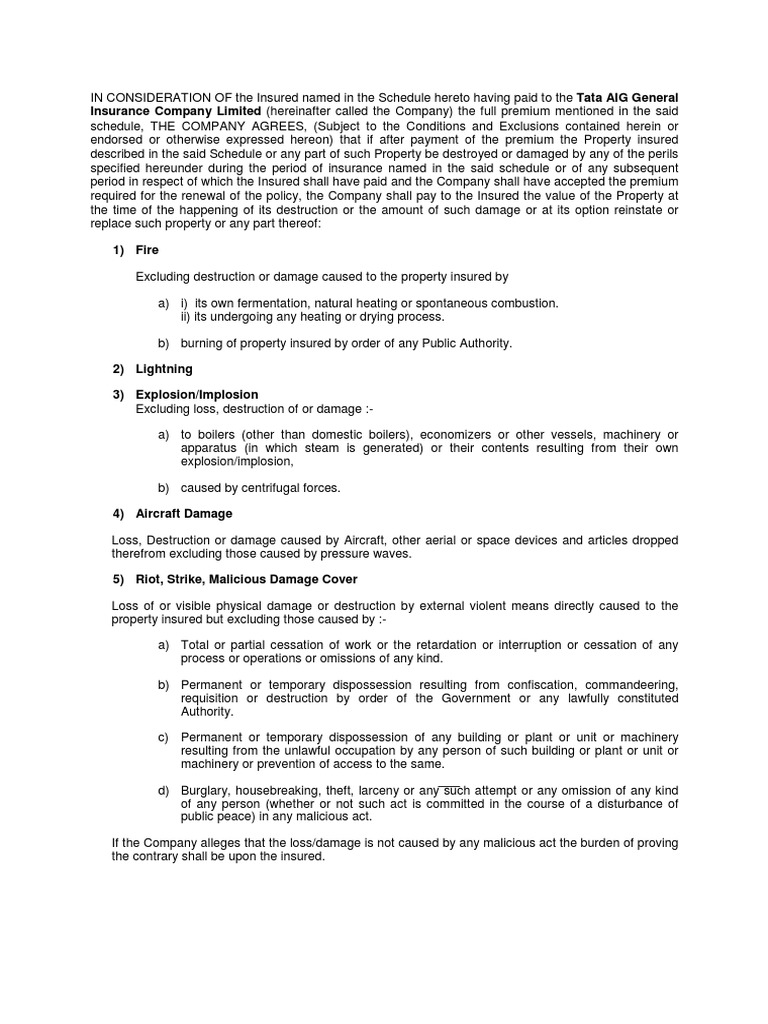 Standard Fire and Special Perils Policy Wordings | PDF | Arbitral ...