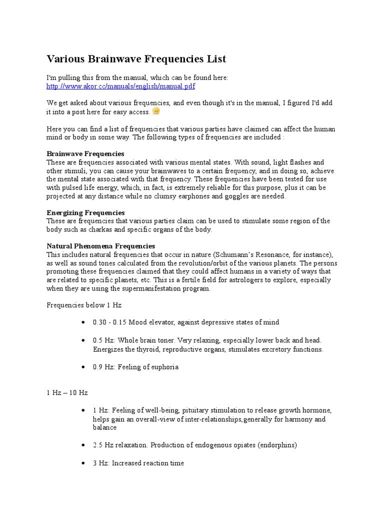 Various Brainwave Frequencies List | PDF | Frequency | Meditation