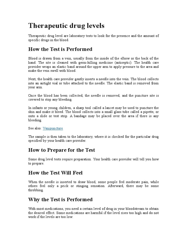 Therapeutic Drug Level Testing Guide | PDF | Medicine | Drugs