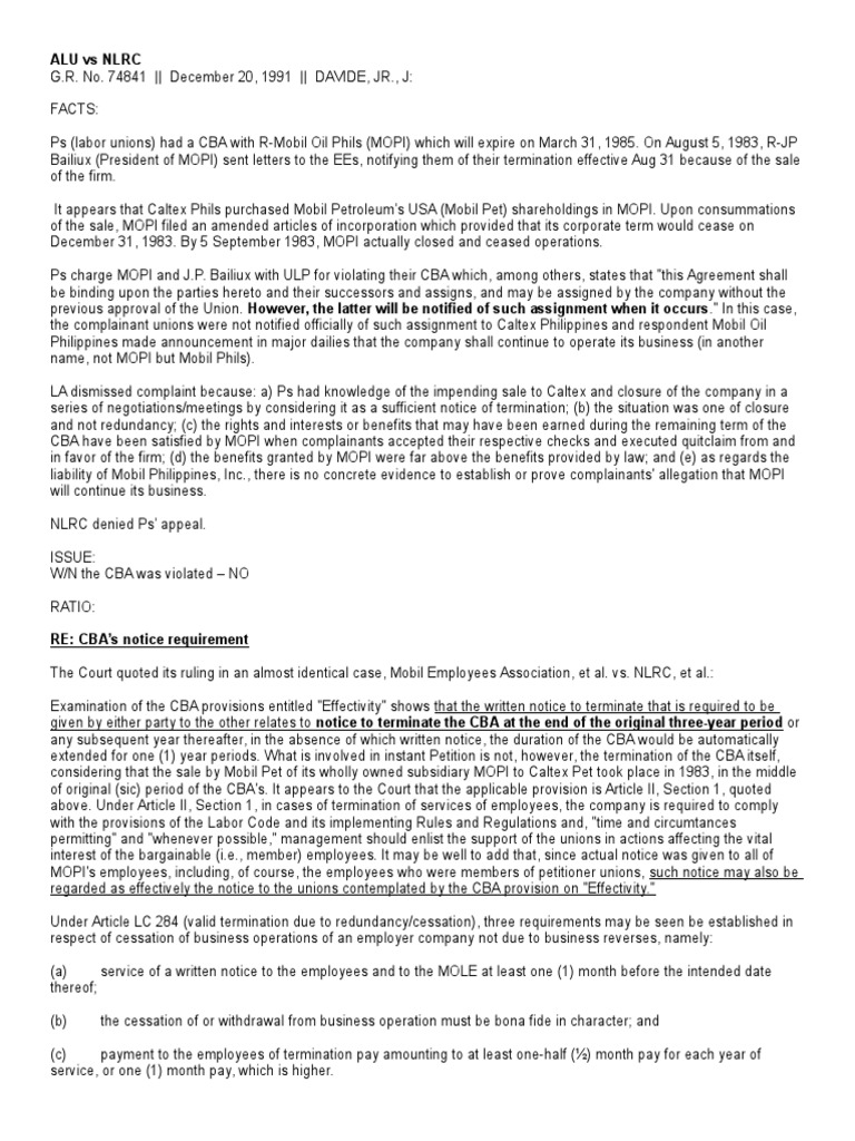 ALU Vs NLRC | PDF | Employment | Business
