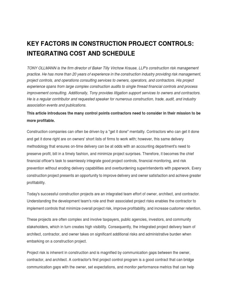 Key Factors in Construction Project Controls | PDF | Risk Management ...
