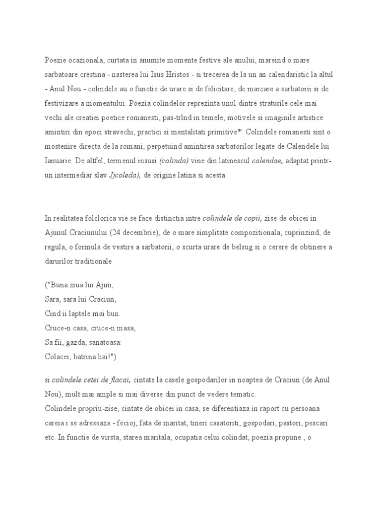Colindul - Comentariu | PDF