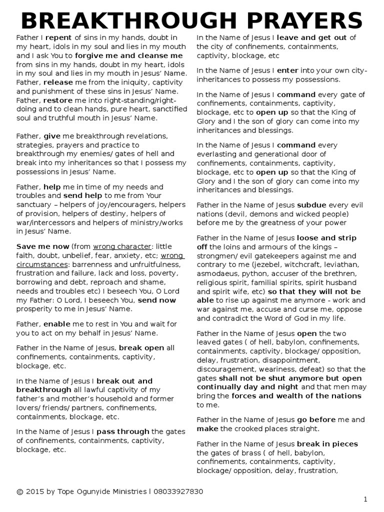 Breakthrough Prayers | PDF | Sin | Repentance