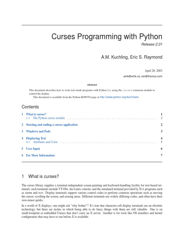 Curses | Computer Terminal | C (Programming Language)