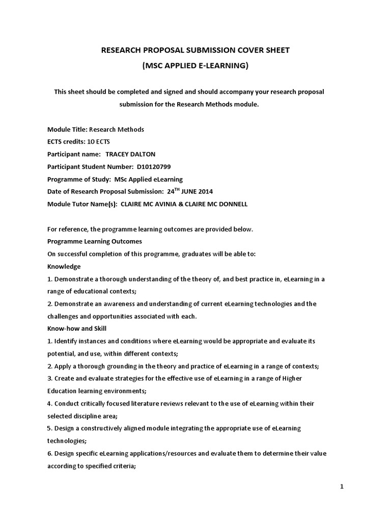 Research Proposal Submission Cover Sheet (MSC Applied E-Learning) | PDF ...