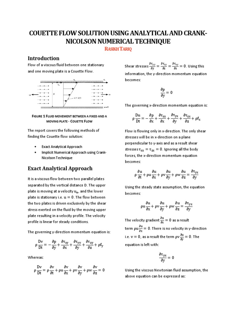 Couette Flow Analysis and Solutions | PDF | Fluid Dynamics | Navier ...