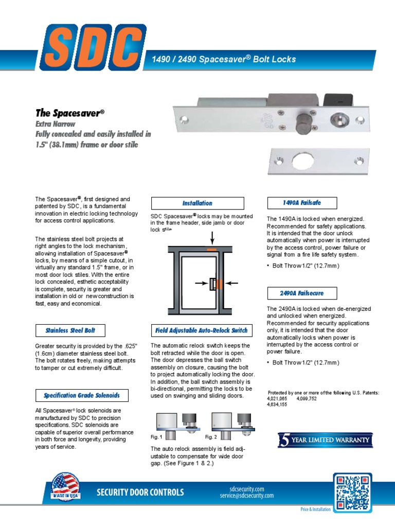 SDC 2490AH Data Sheet | PDF | Door | Lock (Security Device)
