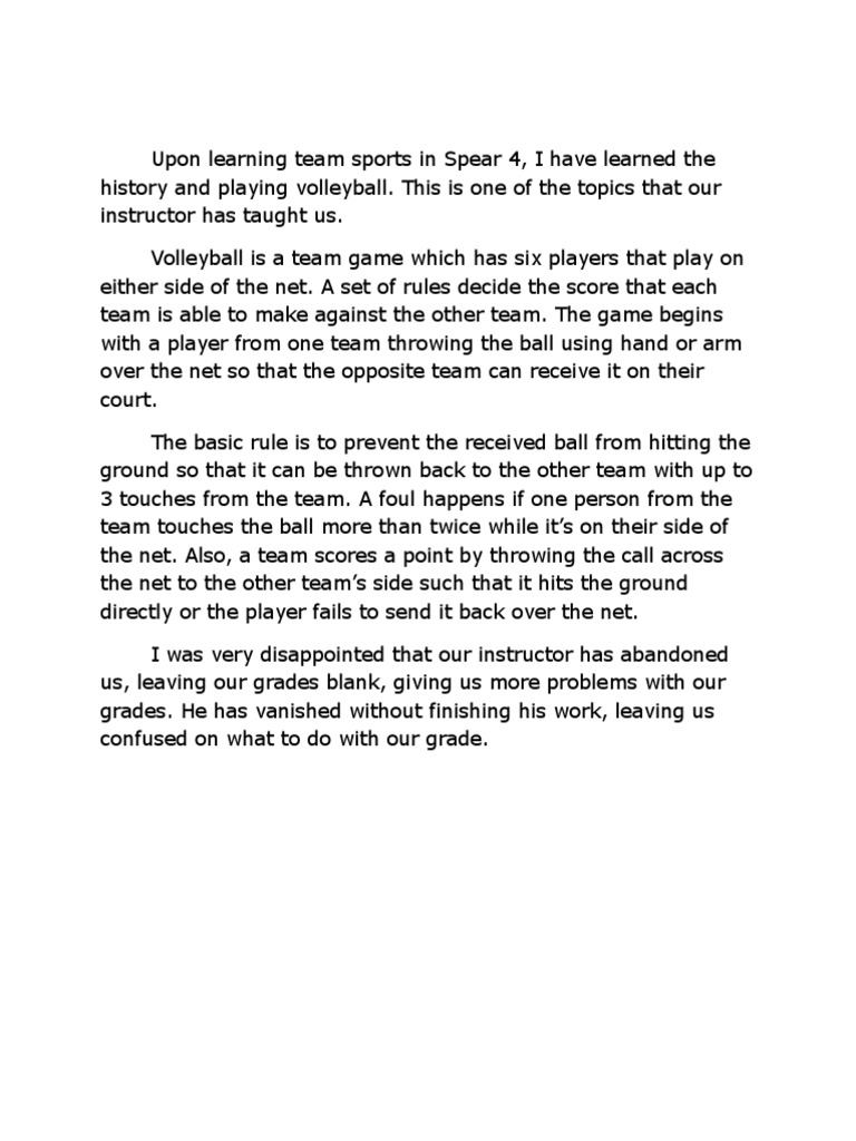 Volleyball Reflection | PDF | Volleyball | Competitive Games