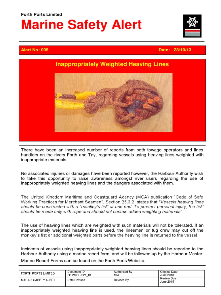 Marine Safety Alert: Heaving Line Risks | PDF
