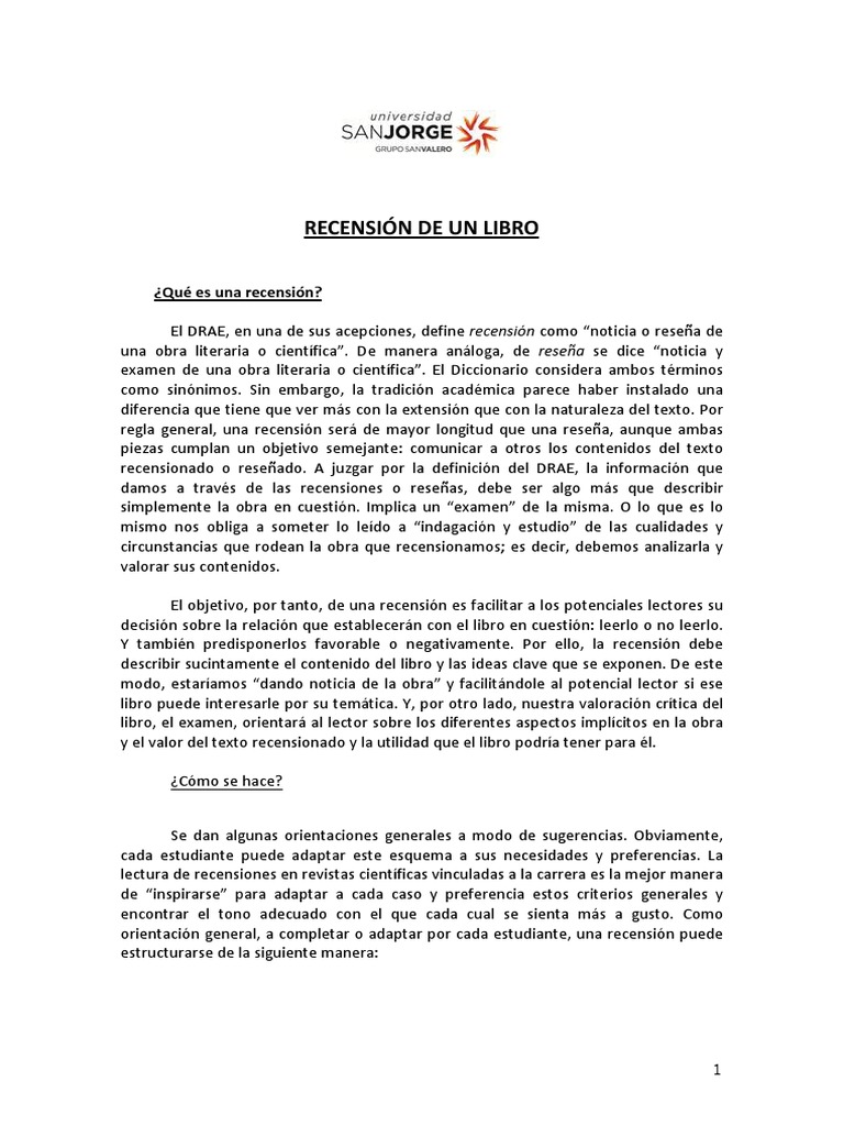 Recensión de Un Libro | Lectura (proceso) | Autor