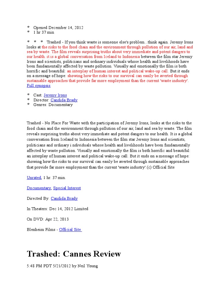 Trashed Film Summary | PDF | Waste | Sustainability
