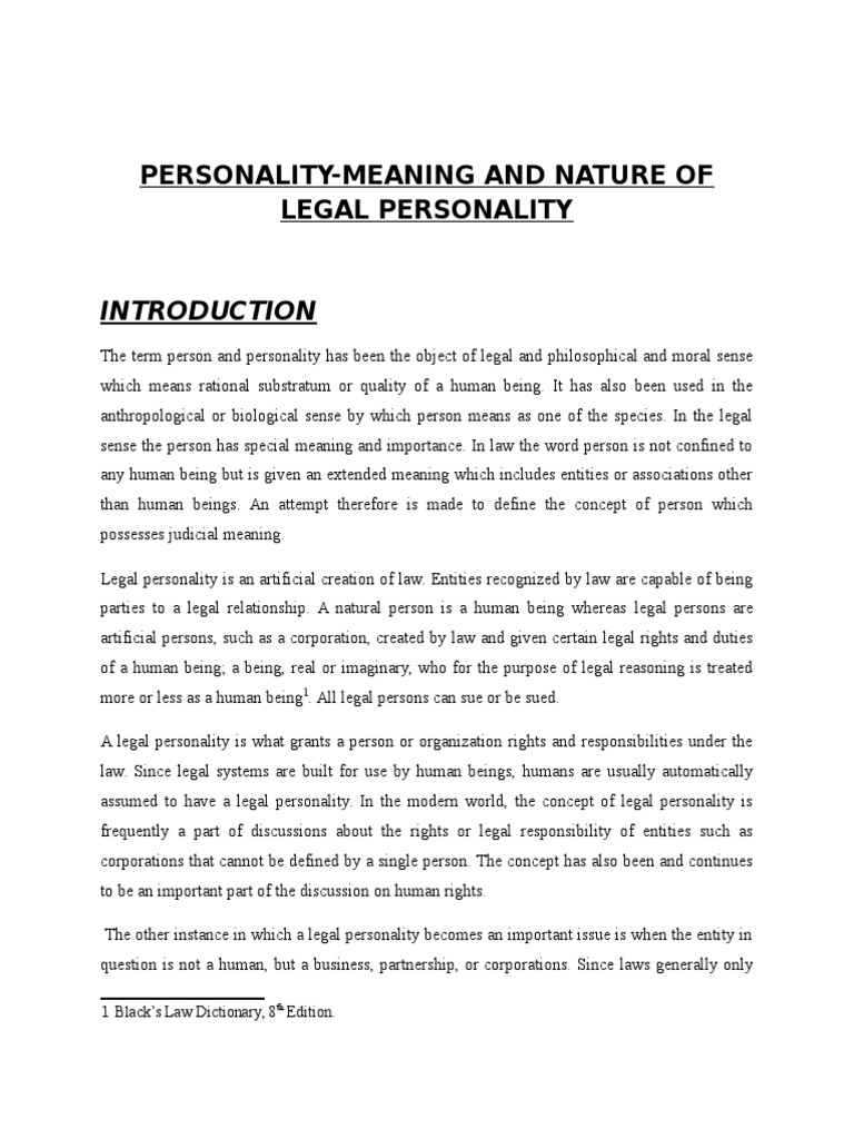 Meaning and Nature of Legal Personality | PDF | Legal Personality ...