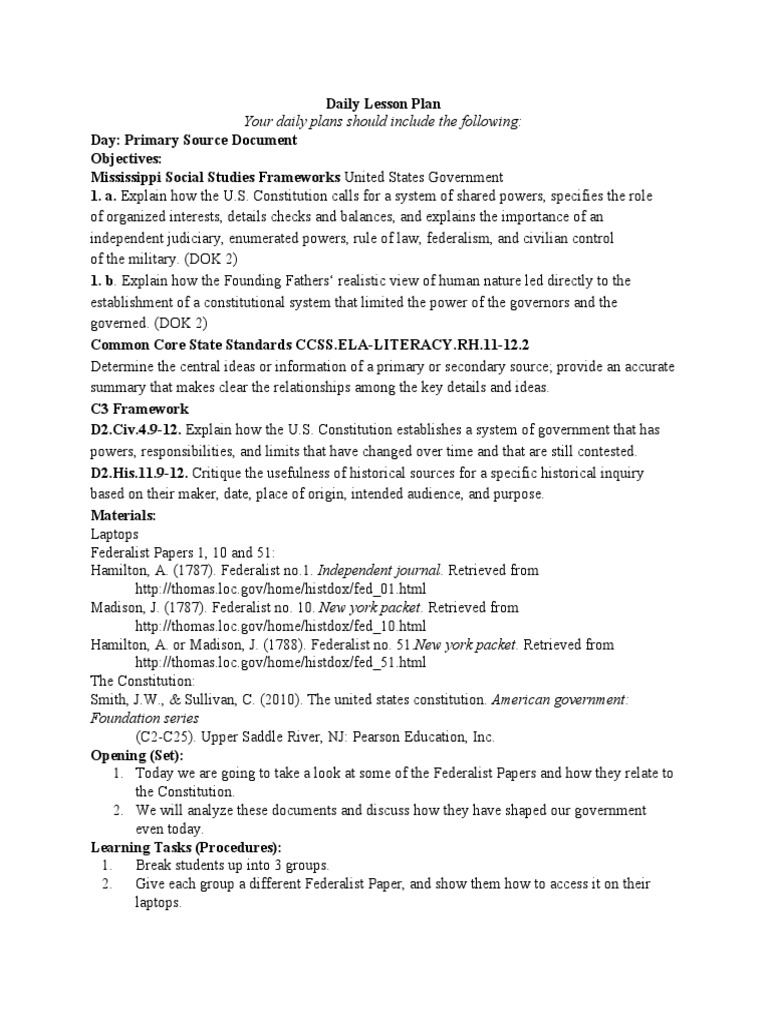 High School Civics Lesson Plan | PDF | James Madison | United States ...