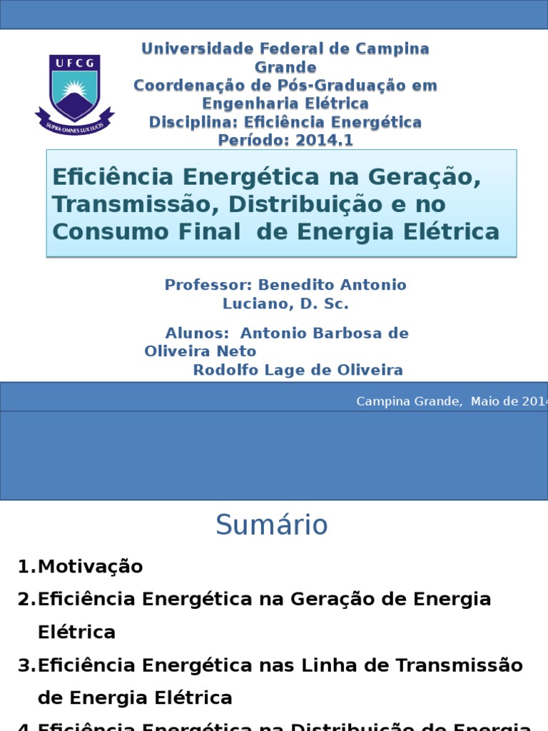 Eficiência Energética Na Geração Transmissão Distribuição E Consumo
