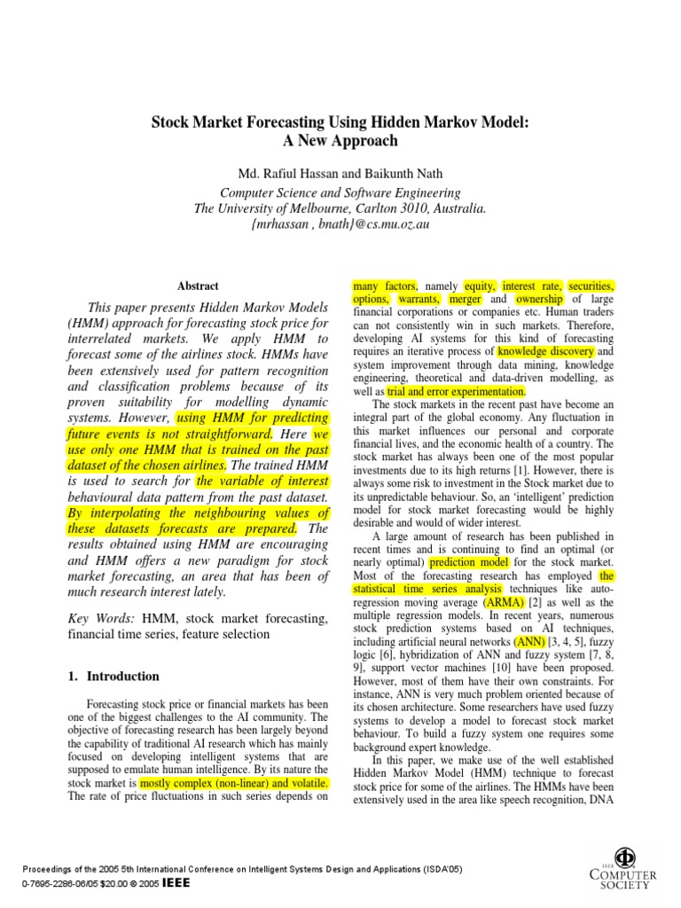 StockMarket Forecasting Using Hidden Markov Model A New Approach | PDF | Forecasting | Prediction