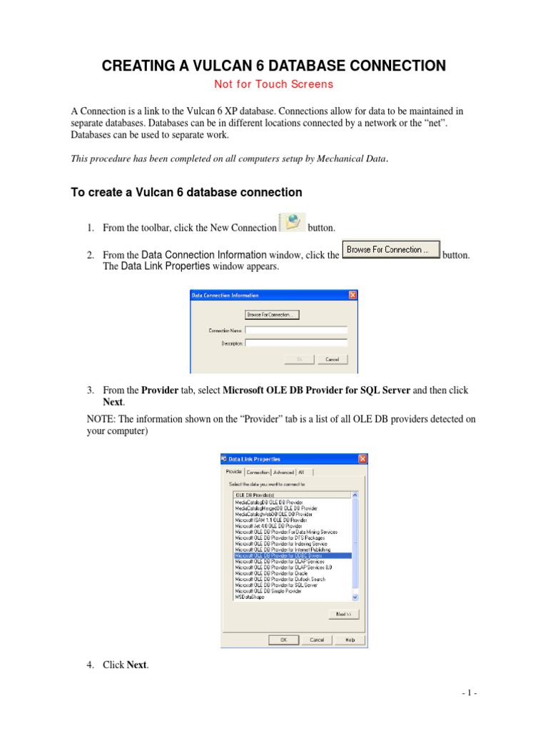 Creating Vulcan 6 Database Connection | PDF | Computers