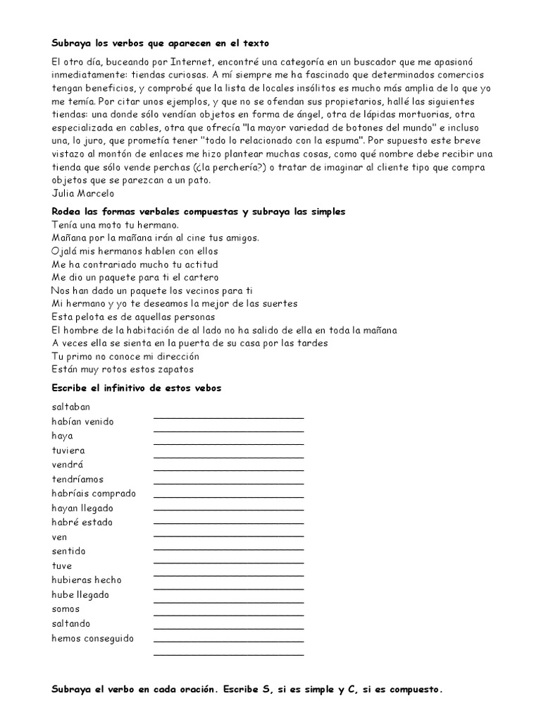 Subraya Los Verbos Que Aparecen en El Texto