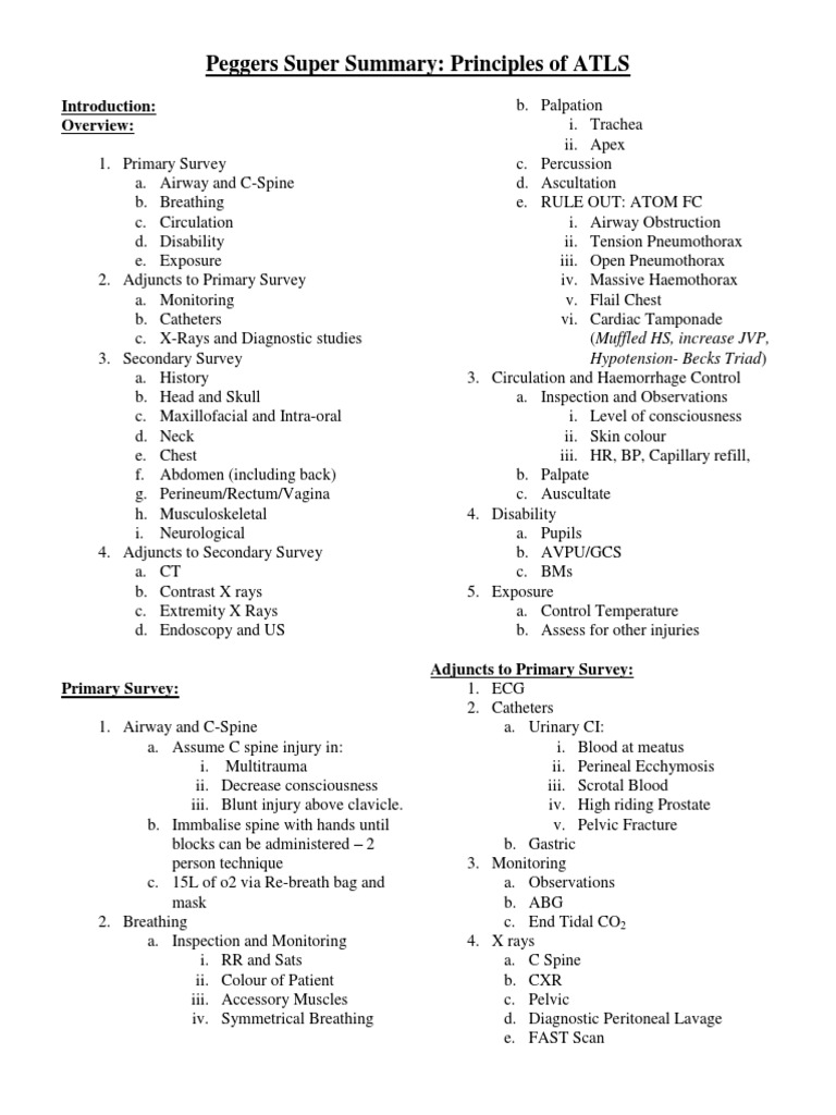 Atls Summary | PDF | Human Anatomy | Medical Specialties