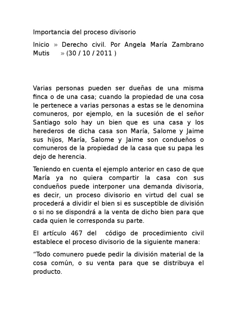 Importancia Del Proceso Divisorio | PDF | Procedimiento Civil | Propiedad