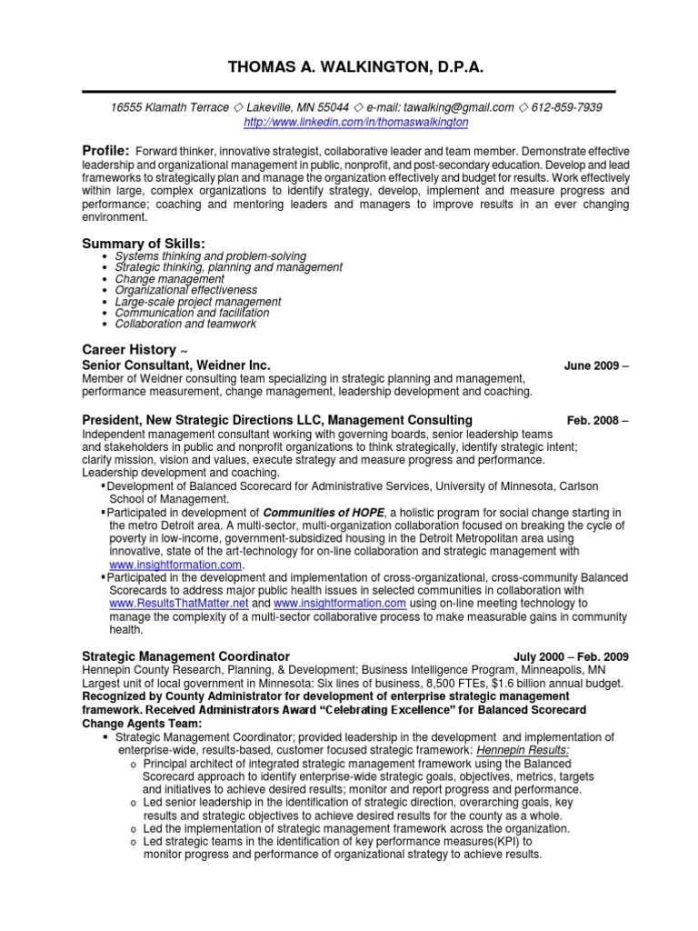 Thomas A. Walkington, D.P.A. | PDF | Strategic Management | Minnesota