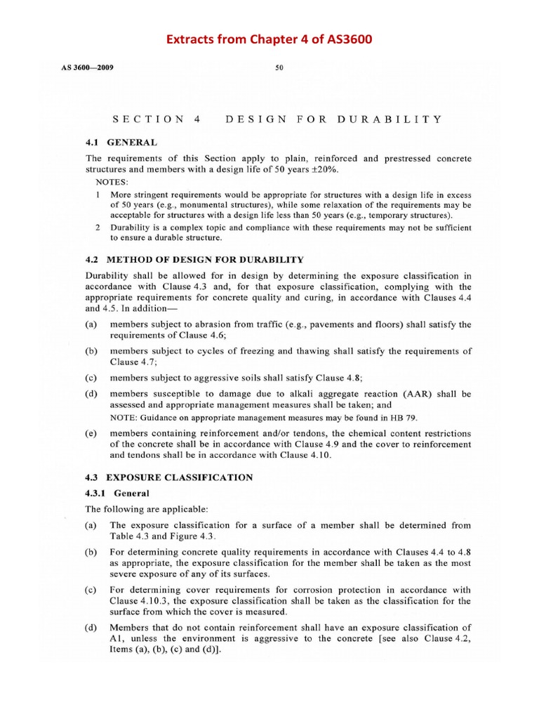 AS3600 Durability Tables | PDF