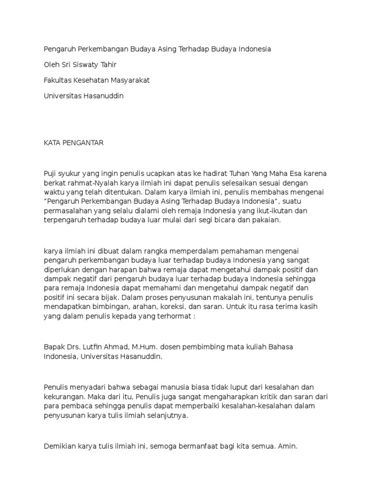 Pengaruh Perkembangan Budaya Asing Terhadap Budaya Indonesia | PDF