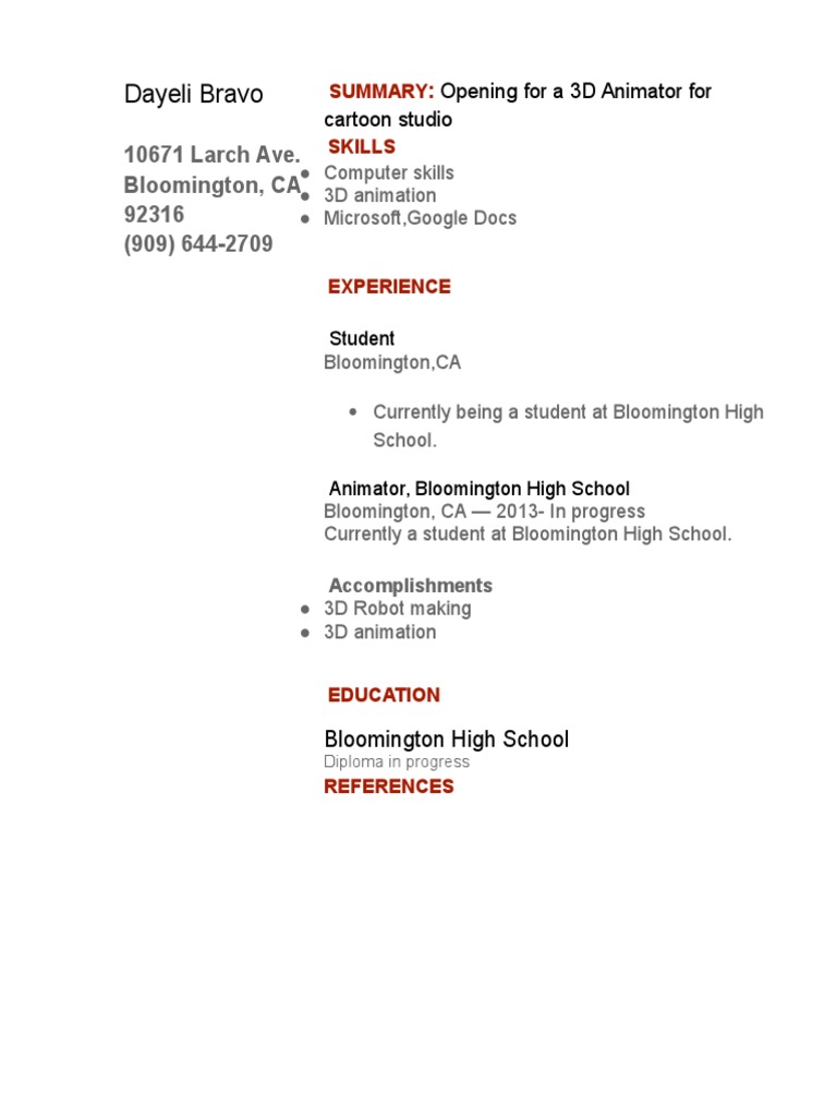 Aspiring 3D Animator Profile | PDF | Career & Growth | Business