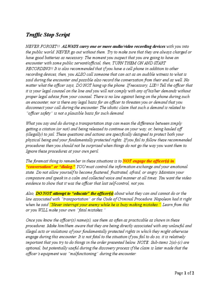 Traffic Stop Script | Download Free PDF | Right To Silence | Arrest