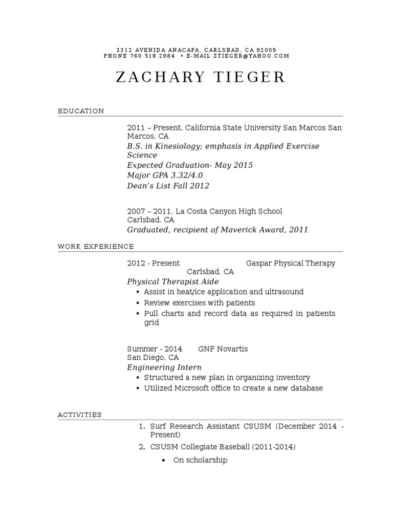 Zachary Tieger's Resume Overview | PDF